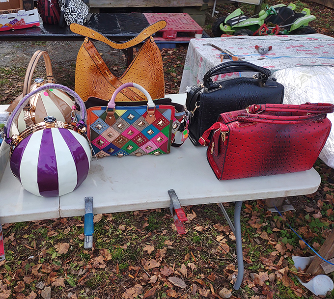 Handbag heaven for fashionistas on a budget. That purple spherical purse isn't just an accessory&mdash;it's a conversation starter with shoulder straps.
