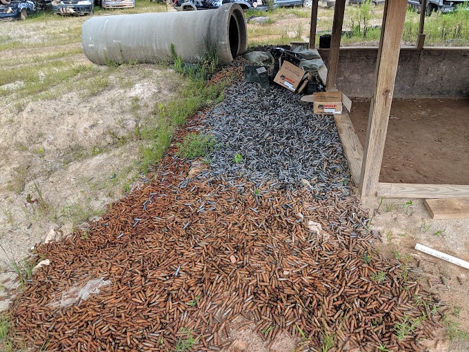 Not your average craft supplies. This collection of spent ammunition casings serves as a sobering reminder of the machines' original purpose.