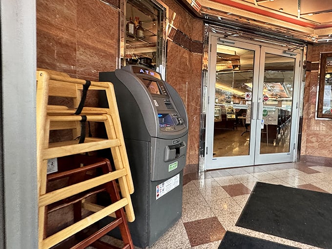 Even the ATM looks like it belongs to a simpler era, when cash was king and calories weren't counted.