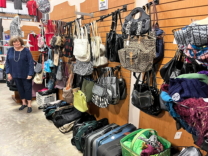 Bag bonanza! From practical totes to statement purses, this wall of handbags proves one shopper's "too many" becomes another's "just right."