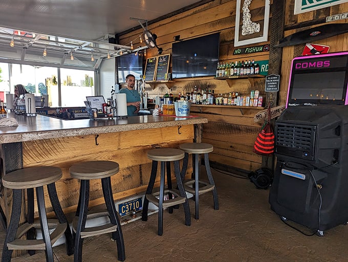 The bar area offers a front-row seat to seafood magic. Where beer meets crab is where happiness begins.