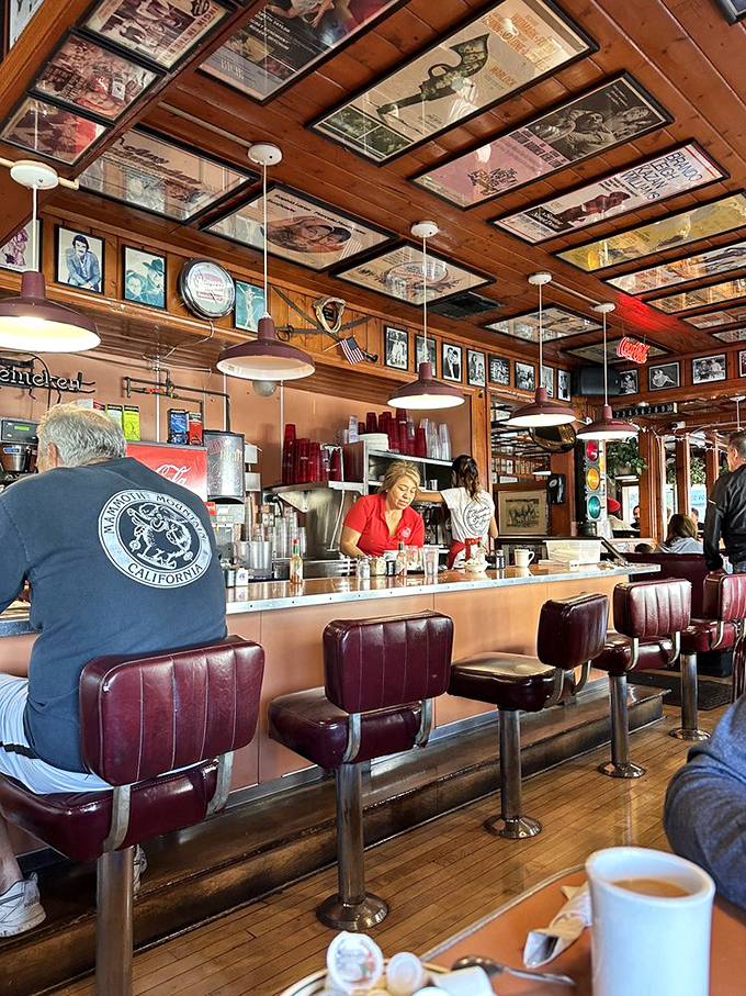 The counter seating &ndash; where solo diners become regulars and the coffee keeps flowing as freely as the conversation.