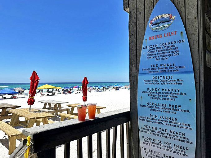 The surfboard drink menu proves that functional art exists&mdash;beach-themed cocktails with a side of coastal d&eacute;cor.