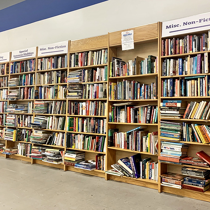 The book section rivals small-town libraries, with enough reading material to get you through several power outages or a particularly long family vacation.