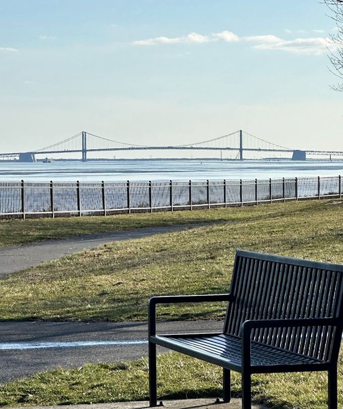 The Delaware Memorial Bridge frames the horizon like artwork. Some gallery views come with admission fees; this masterpiece only asks for your attention.