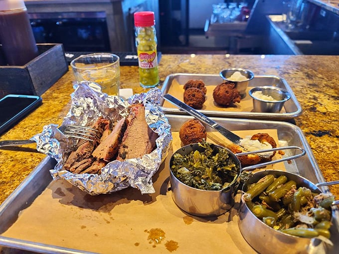 A brisket platter that looks like a still life painting, if Renaissance artists had discovered smoking techniques.