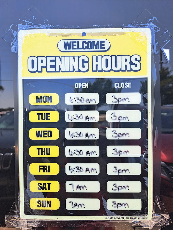 These hours aren't just information&mdash;they're a promise that from 6 to 3pm, there's a place where pancake cravings will be taken seriously.