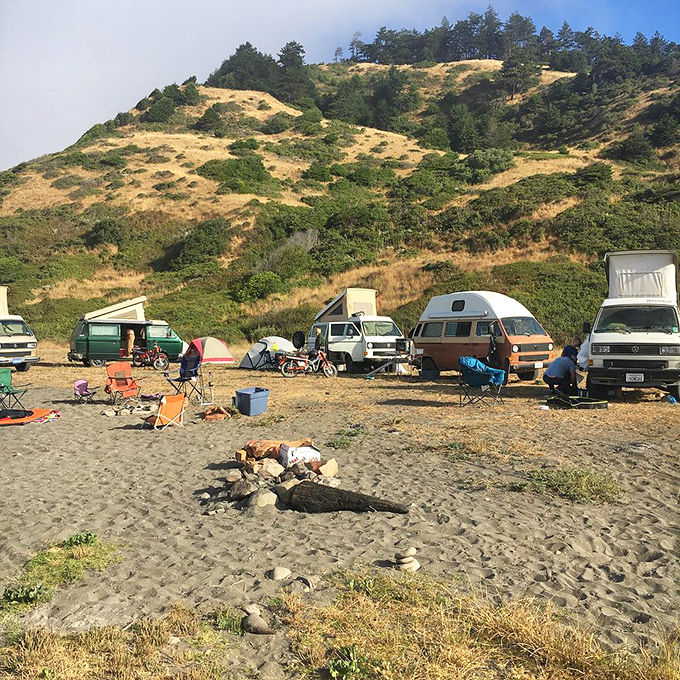 Beach camping nirvana where vintage VW vans finally find their spiritual home. No room service, but the ocean provides its own white noise machine.