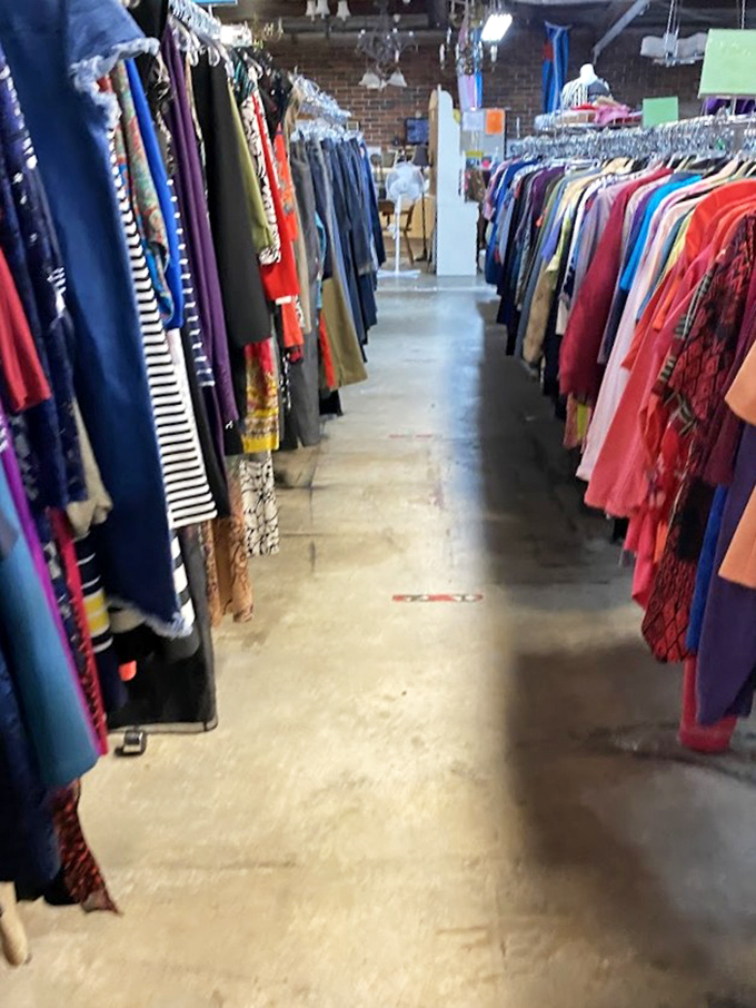 Fashion history lines these aisles, where yesterday's trends await their inevitable comeback. That pattern on the right was cool once—and will be again!