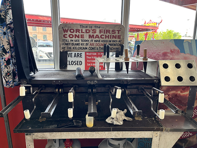 The world's first cone machine still doing its job after all these years&mdash;like the culinary equivalent of a reliable old friend.