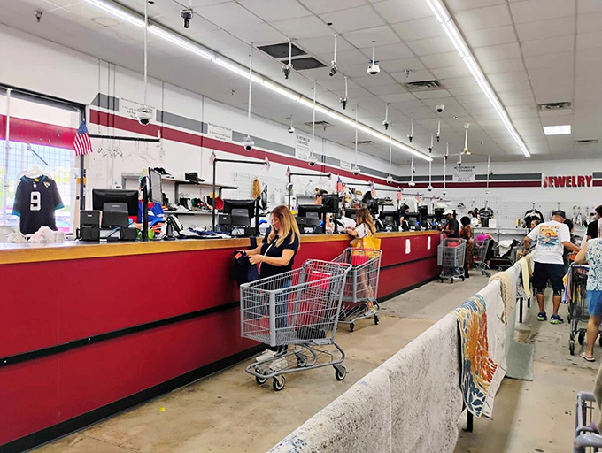 Checkout counters &ndash; the final frontier between browsing and ownership. Those red-shirted staff have seen every treasure hunter's expression from disbelief to triumph.