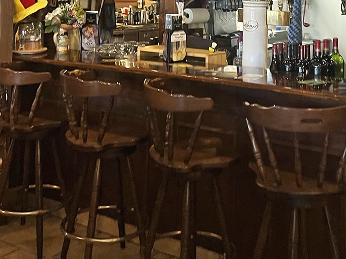 Bar seating that invites conversation with strangers who become friends over shared plates of sp&auml;tzle. German food has a way of breaking down walls.
