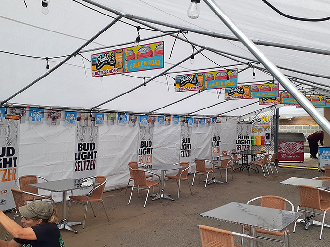 The covered patio&mdash;where even Mother Nature can't come between Philadelphians and their beloved cheesesteaks during unpredictable weather.