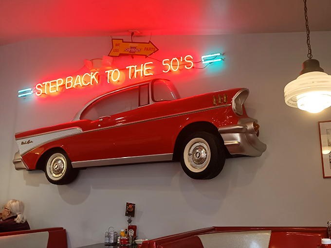 That classic Chevy on the wall isn't just decoration &ndash; it's a reminder that American engineering excellence applies to both cars and comfort food.