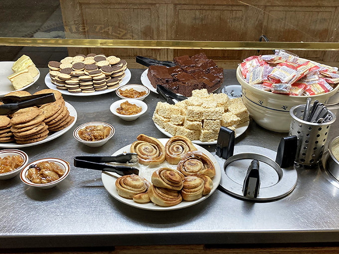 The dessert station where willpower goes to die a sweet, satisfying death – resistance is futile.