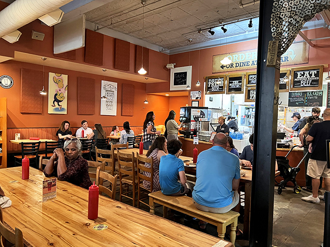 The bustling dining room hums with the satisfied murmurs of patrons who've discovered what locals already know: this is Durham's burger paradise.