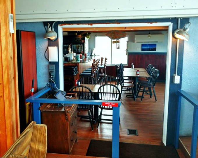 Where nautical meets nice. The simple dining room's wooden floors and blue walls create an atmosphere that says, "Relax, you're about to eat really well."