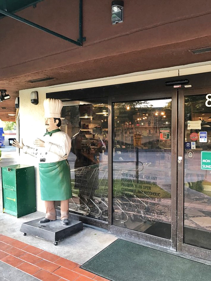 The chef statue stands guard outside, a silent sentinel promising culinary delights within. He's seen things—mainly people leaving much happier than when they arrived.