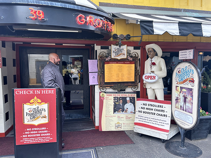The entrance makes its rules clear &ndash; this is serious dining territory where the focus is on food, not high chairs or strollers.