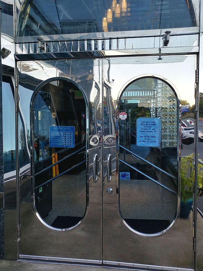 Those chrome doors aren't just an entrance &ndash; they're a portal to a parallel universe where calories don't count and chrome never goes out of style.