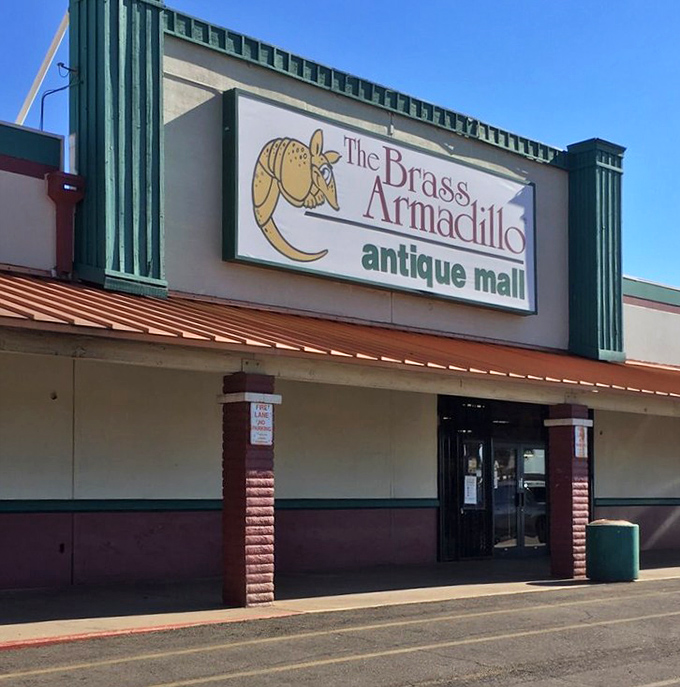 The iconic armadillo logo welcomes treasure hunters daily. This entrance has launched thousands of collecting journeys and decorating epiphanies.