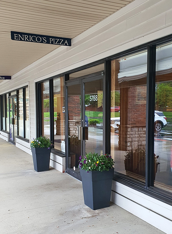 Welcoming flower pots frame the entrance like a gentle invitation. "Come in," they seem to say, "carbs and happiness await inside."