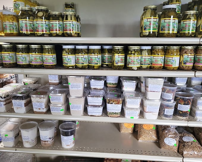 Pickles, preserves, and dry goods line the shelves like edible artwork &ndash; proof that the Amish know preservation isn't just for museums.