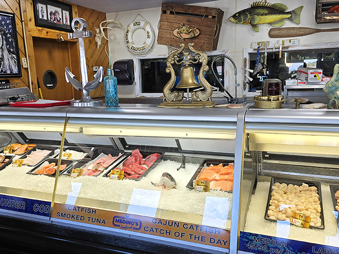 The seafood case – where today's catch waits patiently behind glass, making eye contact and silently suggesting "pick me, pick me."