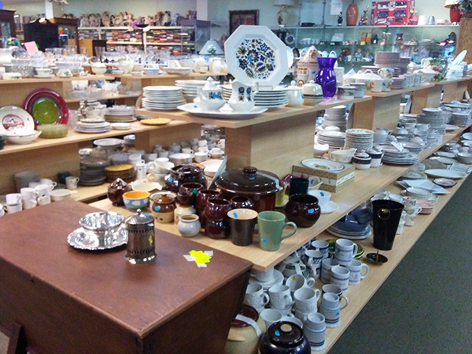 Dishware displays that would make your grandmother swoon. From everyday mugs to special occasion china, these shelves hold memories waiting to happen.