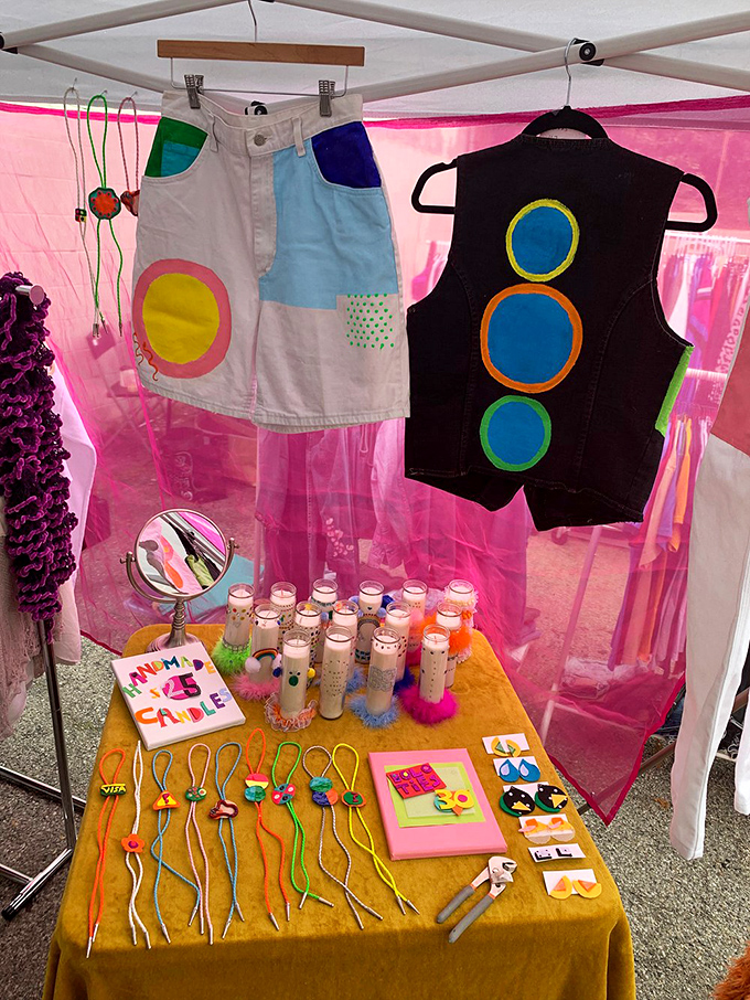 Handmade candles in a pink tent create a whimsical wonderland that smells as good as it looks.