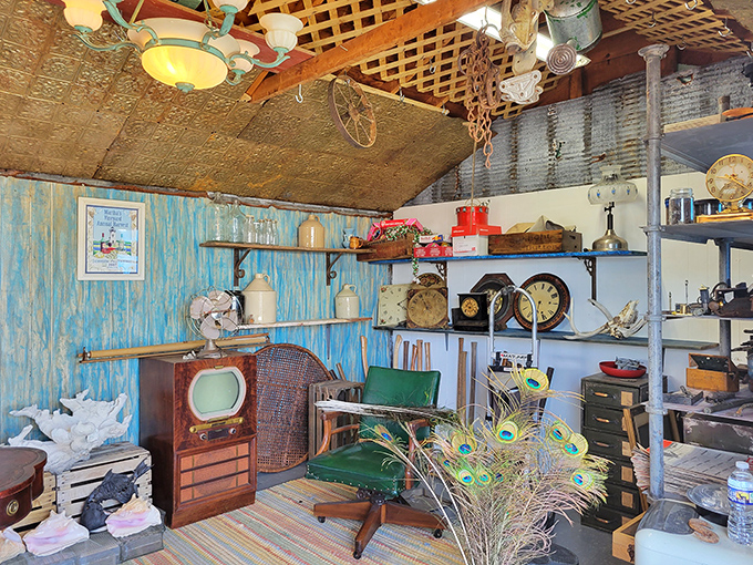 A perfectly preserved slice of mid-century living. That vintage TV probably broadcast the moon landing to a family gathered around it in awe.