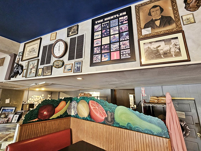 Vintage photographs and memorabilia create a museum of local history that feeds both soul.