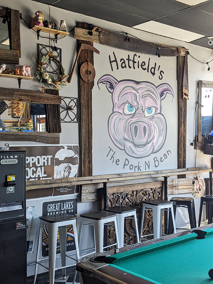 The pig mascot watches over patrons like a porcine guardian angel, promising BBQ salvation to all who enter.