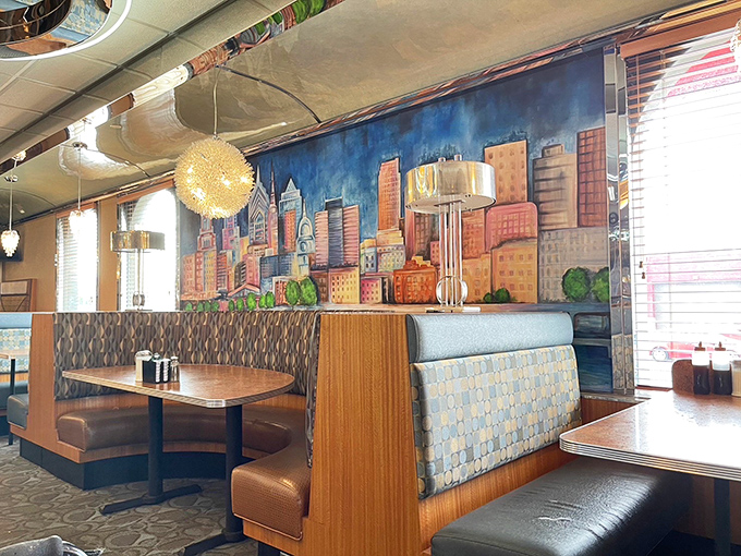 Booths that invite you to settle in and stay awhile. That Philadelphia skyline mural reminds you you're somewhere special.