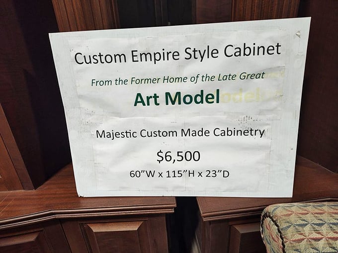 Even celebrity homes contribute to the treasure trove. This empire-style cabinet's provenance adds an extra layer of mystique to its already impressive presence.