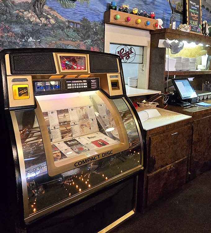 The vintage jukebox stands as a chrome-and-lights reminder that some pleasures&mdash;like good music with good food&mdash;never need upgrading.