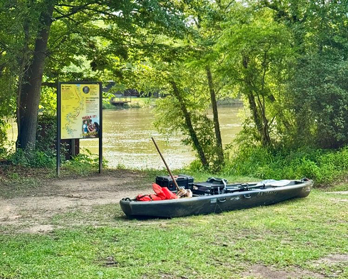 Adventure awaits! This kayak rests between journeys like a trusty steed, ready to carry its captain through Georgia's liquid highways.