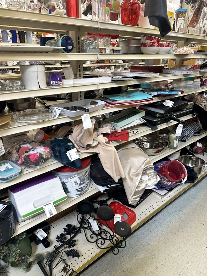 Kitchen chaos at its finest! Baking pans, serving platters, and mysterious gadgets create a culinary puzzle waiting to be solved.