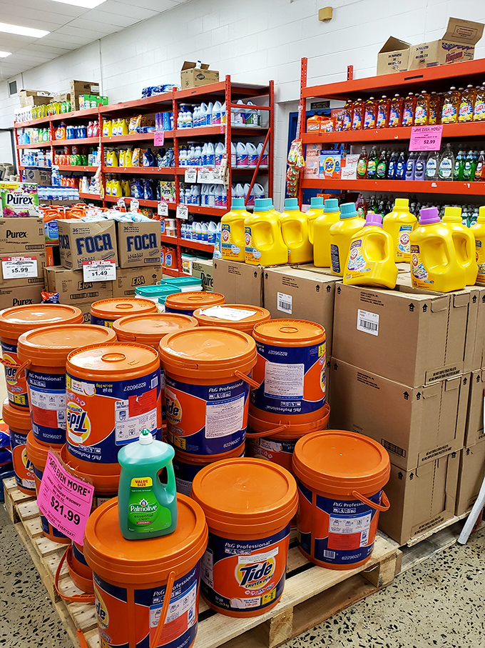 Cleaning supply paradise or laundry detergent museum? Either way, these household essentials cost significantly less than at your regular supermarket.