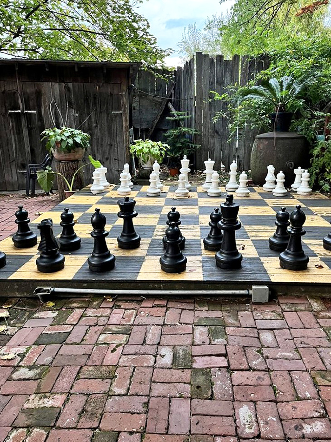 Life-size chess in the garden proves that intellectual pursuits pair perfectly with great food.