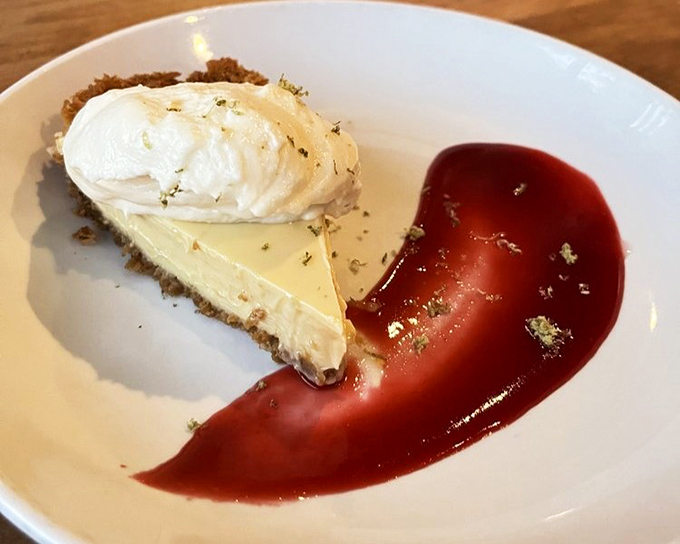 Key lime pie that strikes the perfect balance between sweet and tart, topped with a cloud of whipped cream that makes you forget calories exist.