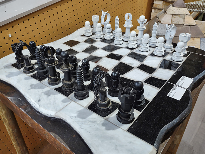 Not just a chess set&mdash;a marble masterpiece where industrial meets elegant. Bobby Fischer would approve of these mechanical-inspired pieces.