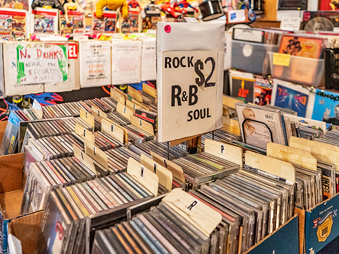 Crate-digging paradise where music lovers hunt for vinyl treasures. That obscure B-side you've been searching for? It's probably hiding right between Fleetwood Mac and Foghat.
