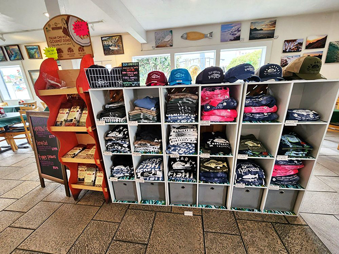 Because nothing says "I had amazing seafood" like wearing it on a t-shirt for the next decade.