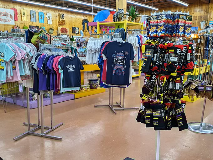 Merchandise displays overflow with t-shirts and tchotchkes that scream "I stopped here and lived to tell about it!"