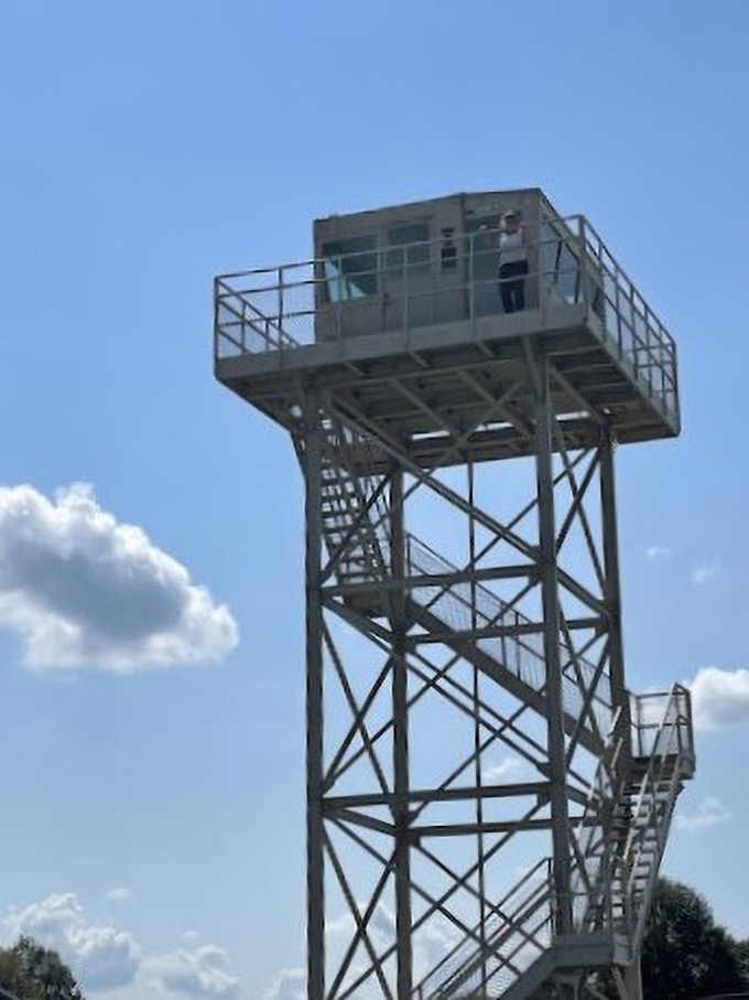 This control tower stands as a silent sentinel, once directing traffic in the busy skies above Grissom Air Force Base. 
