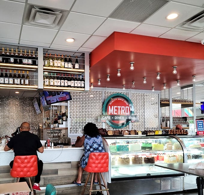 Where pastry meets counter service in a marriage officiated by the neon glow of the Metro Cafe Diner sign.