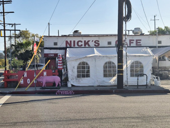 When California weather cooperates (which is almost always), the outdoor seating becomes prime breakfast real estate for people-watching.