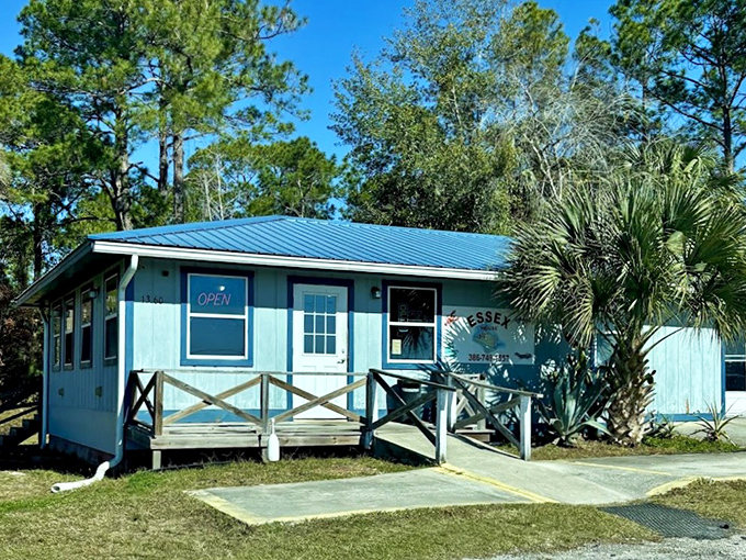 The blue exterior with its wooden porch ramp doesn't just say "we're open" &ndash; it whispers "come as you are" to seafood lovers everywhere.