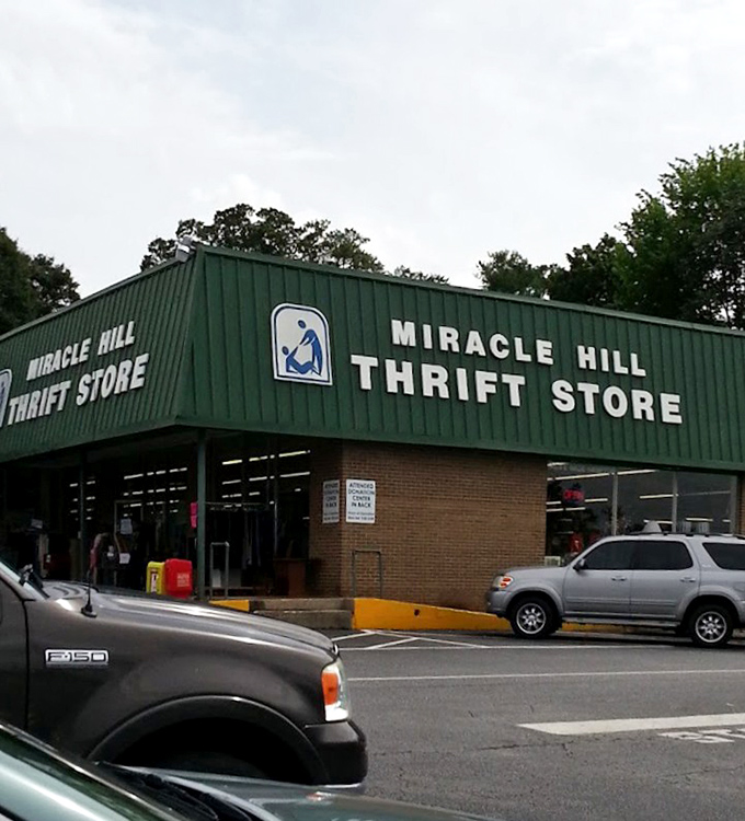 The iconic green signage serves as a beacon for bargain hunters and treasure seekers throughout Upstate South Carolina.